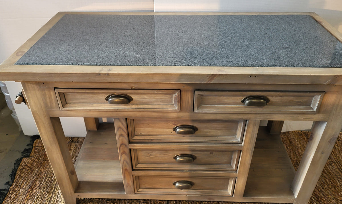 Tori Rustic Irish Coast Kitchen Island Weathered with Granite Top (1 i ...