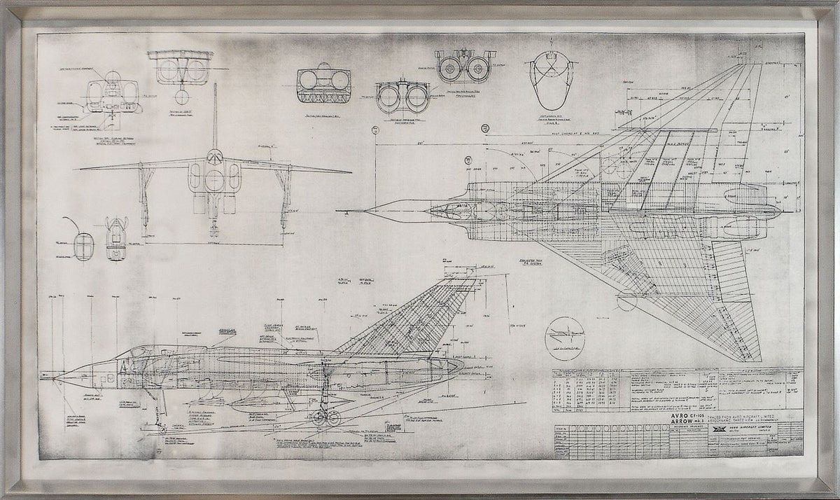Art - Blueprint - Avro Arrow - Grey framed with glass – verandacollection